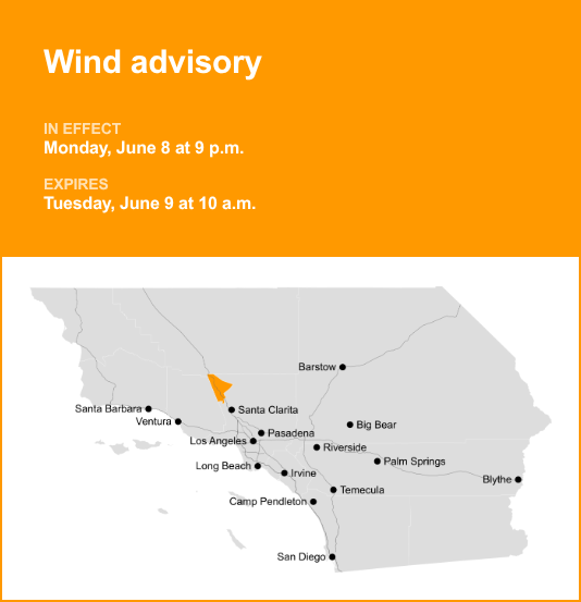 Wind advisory affecting 5 Freeway corridor near Santa Clarita Monday ...