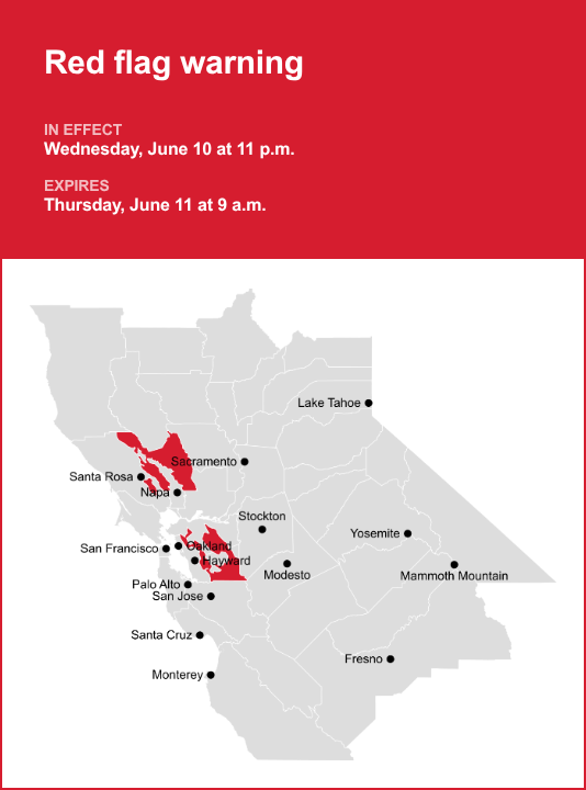 Red flag warning for North Bay Interior Mountains and East Bay Hills ...