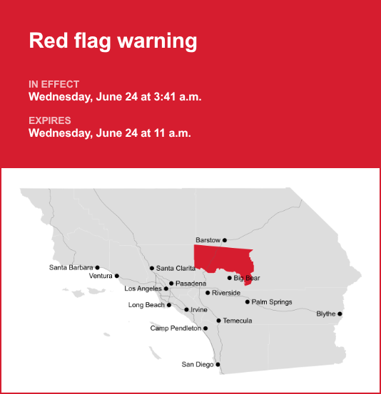 Red flag warning issued for the High Desert region until Wednesday ...